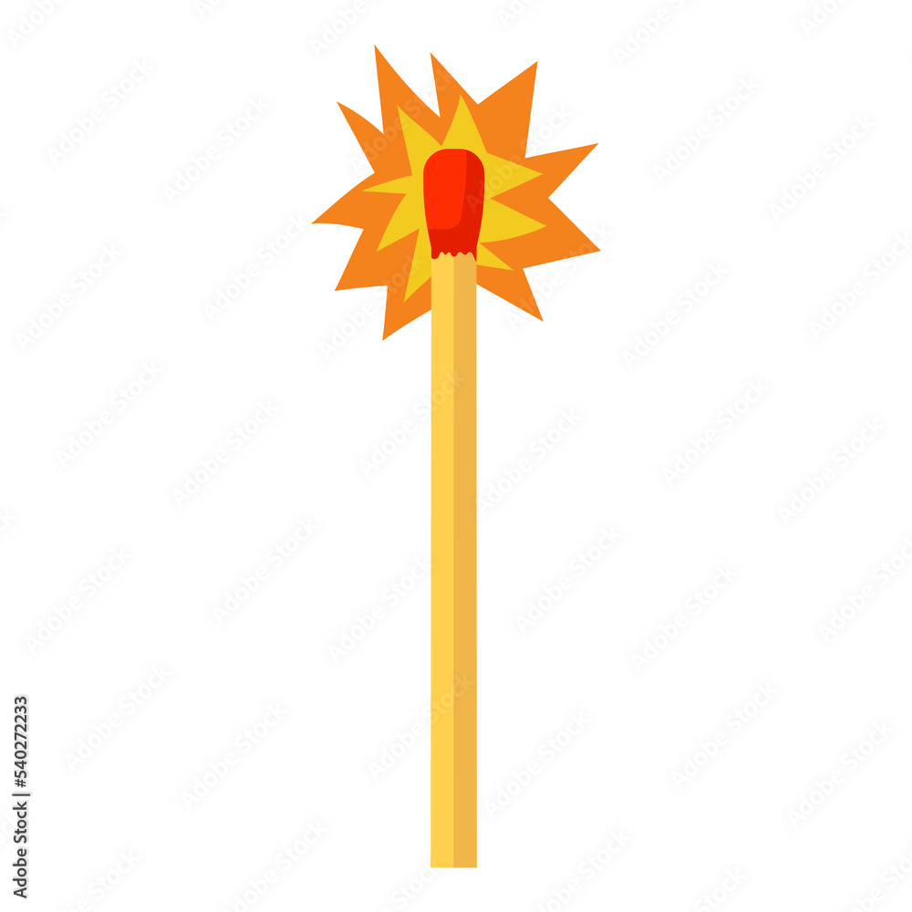 Burning match animation and flame ignite wooden stick. Matchstick fire ...