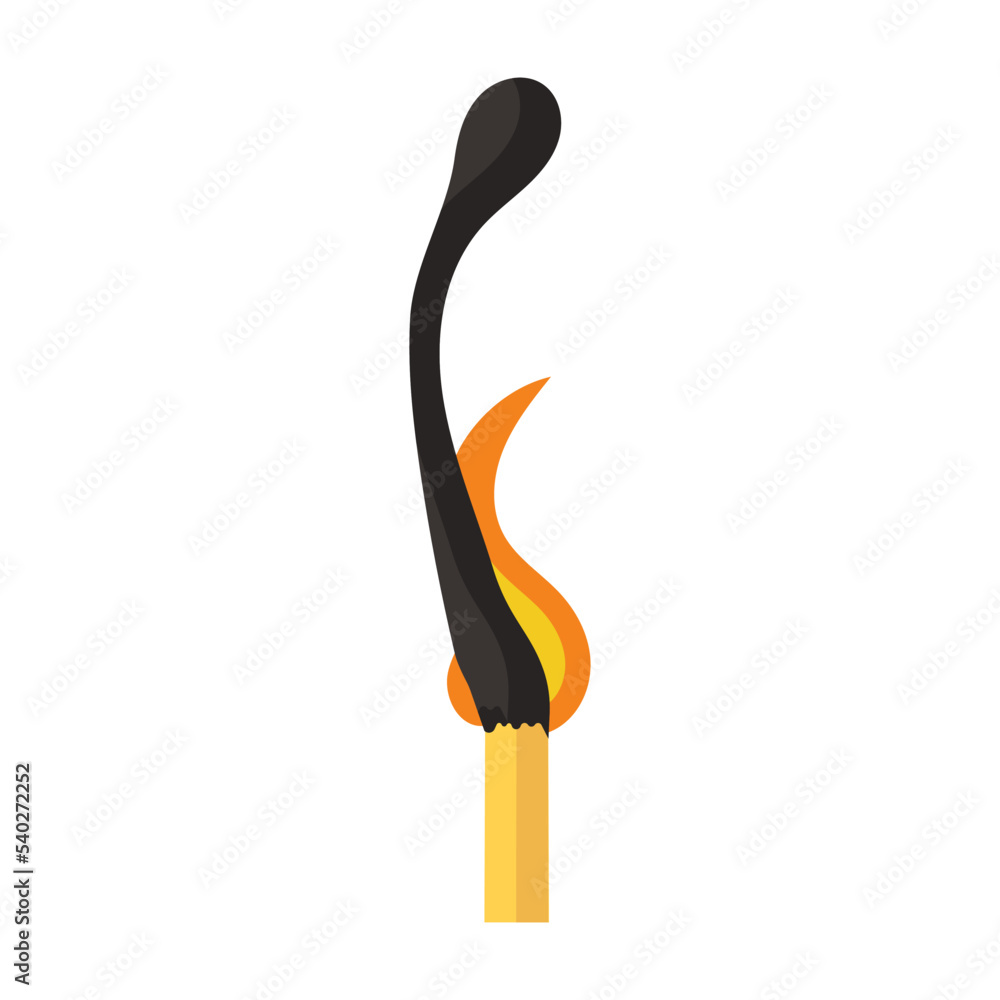 Burning match animation and flame ignite wooden stick. Matchstick fire ...