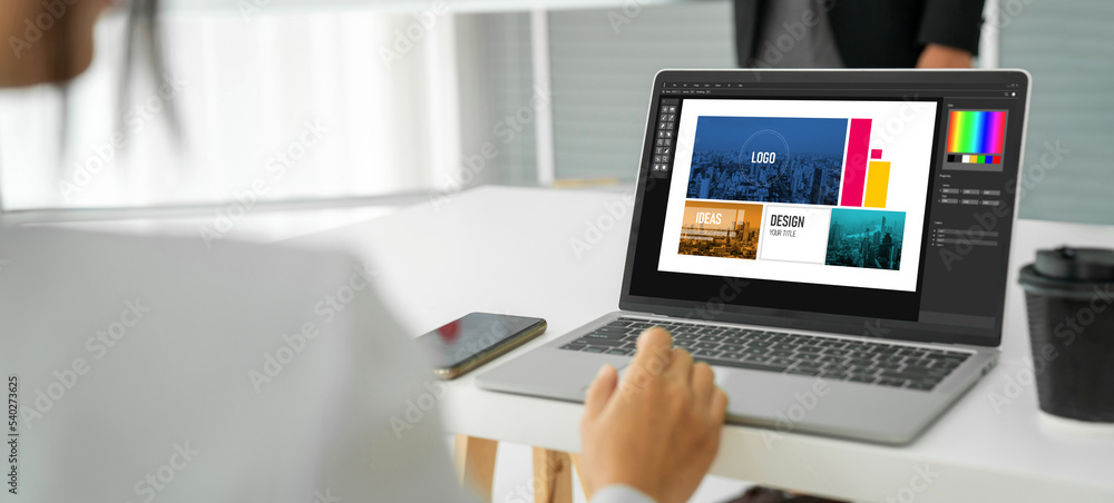 Graphic designer software for modern design of web page and commercial ...