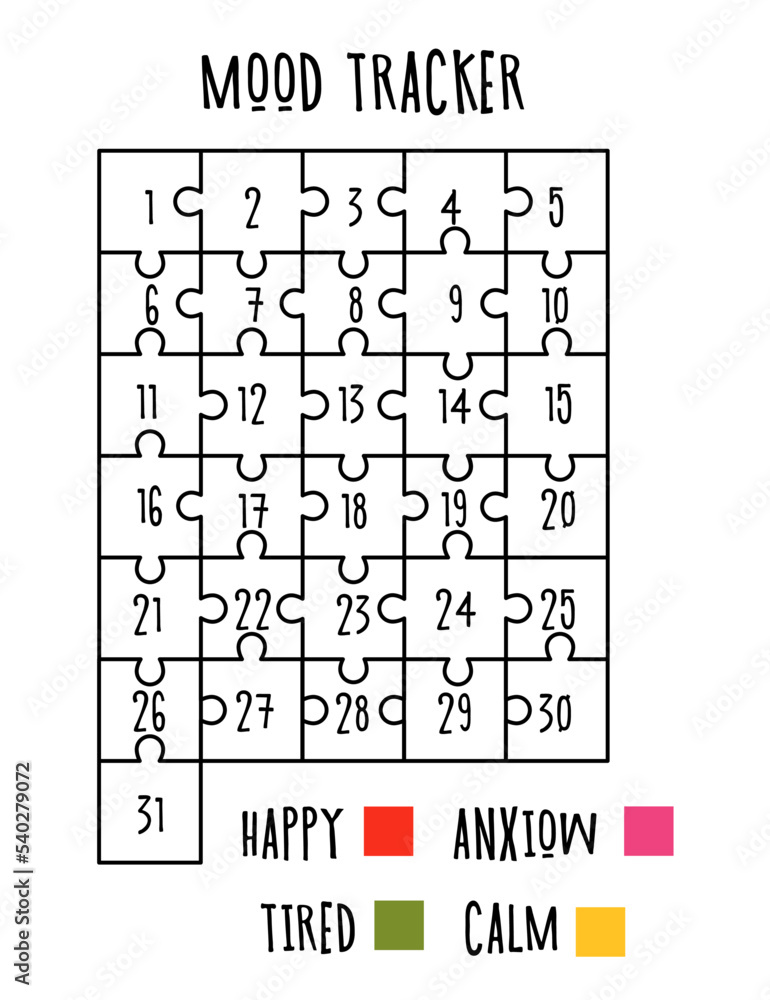 Printable A4 mood tracker for January, March, May, July, August ...