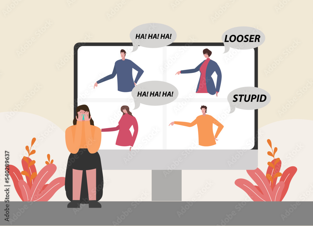 Cyber bullying in social networks and online abuse concept. Vector flat ...