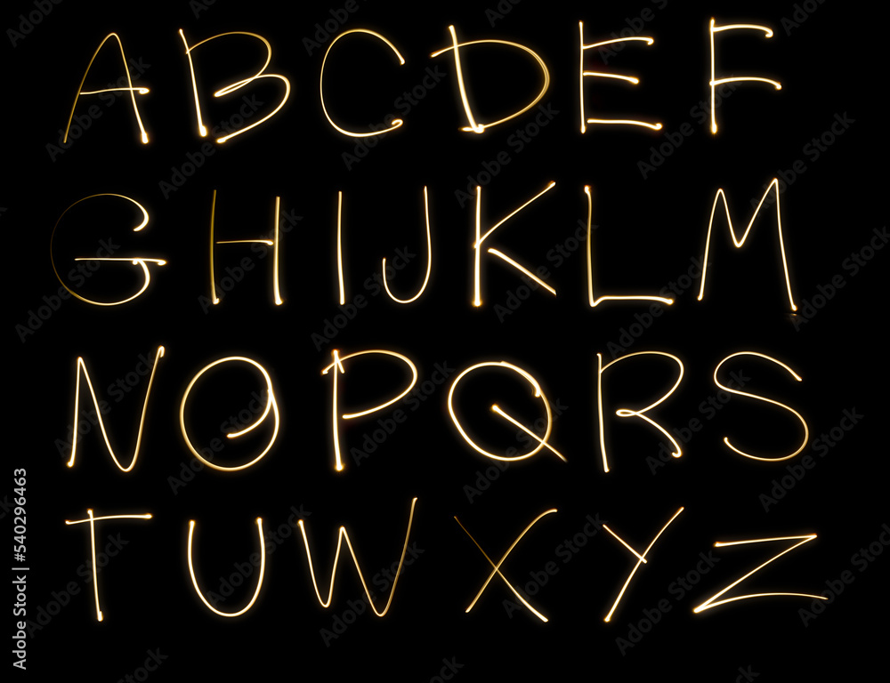 Neon handwritten doodle lettering alphabet design elements glowing ...