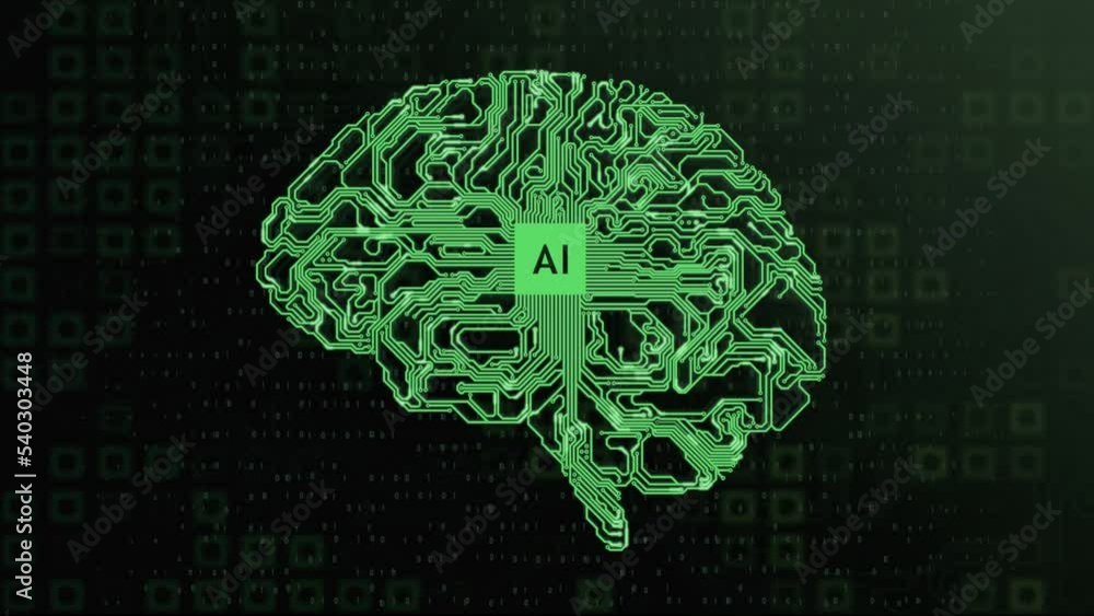The printed circuit board in the form of a human brain pulsates and is ...