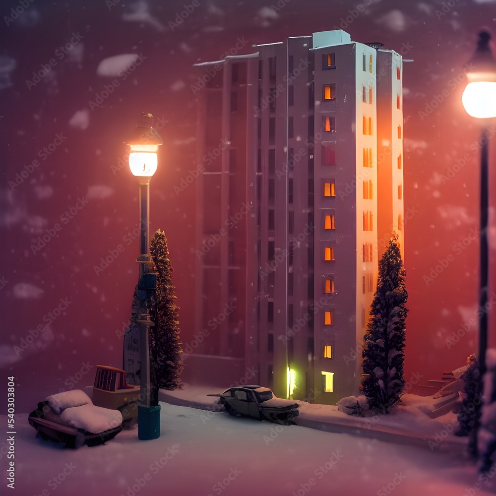 detailed miniature diorama a soviet residential building, brutalism ...
