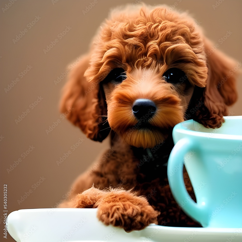 cute light brown poodle puppy sitting inside a tea cup,labradoodle ...
