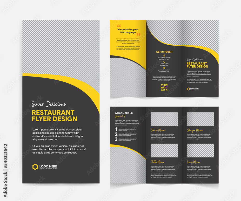 Modern food tri-fold brochure and menu design template. Tri-fold ... Modern food tri-fold brochure and menu design template. Tri-fold ...
