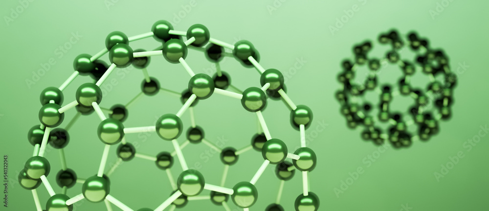 Model of green Fullerene Molecule, allotrope of carbon atoms, round ...