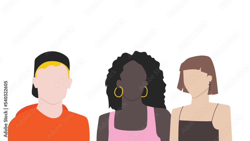 Group of three young people Vector illustration Team work Diverse White ...