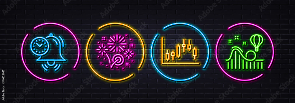 Candlestick graph, Fireworks and Time management minimal line icons ...