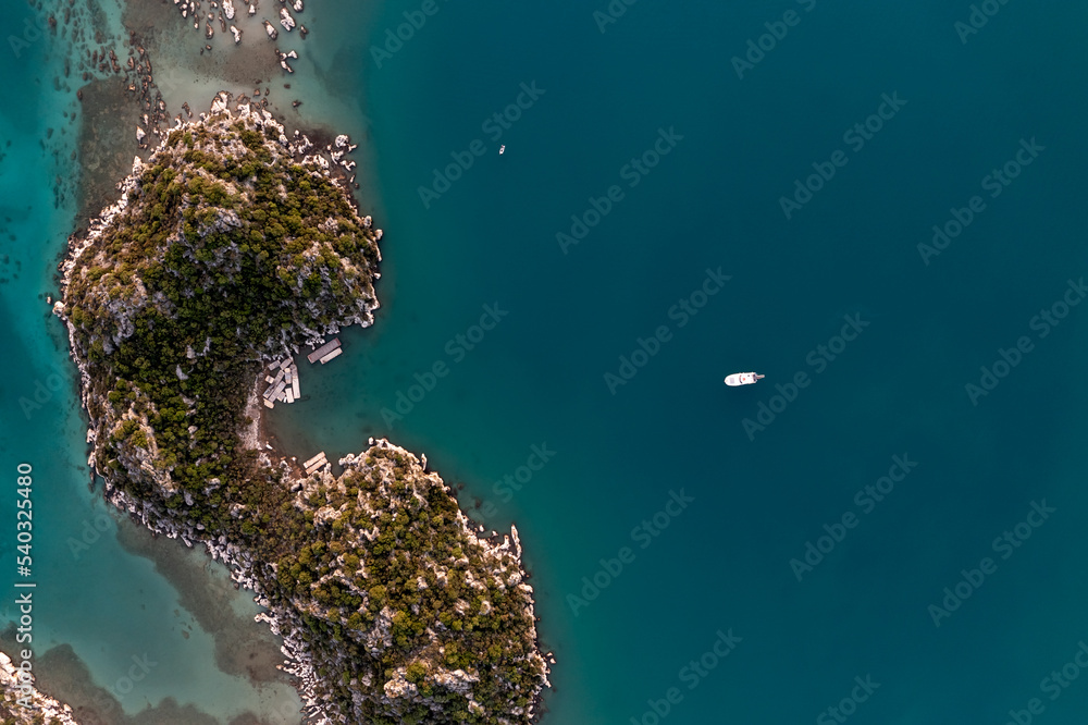 Aerial view of kaleucagiz touristic travel attraciton destination with ...