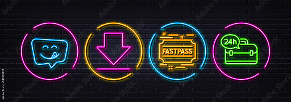 Fastpass, Yummy smile and Downloading minimal line icons. Neon laser 3d lights. 24h service ...