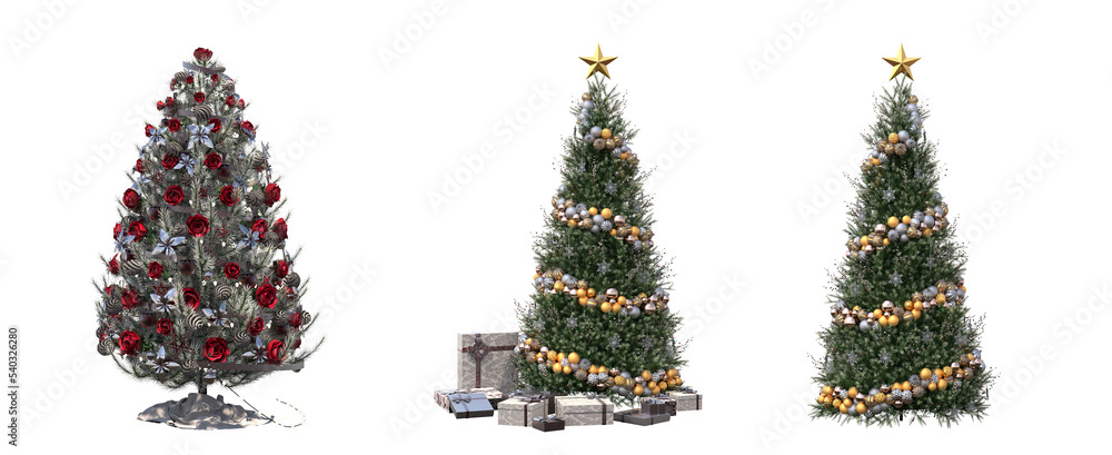 Christmas tree with decorations, isolate on a transparent background ...