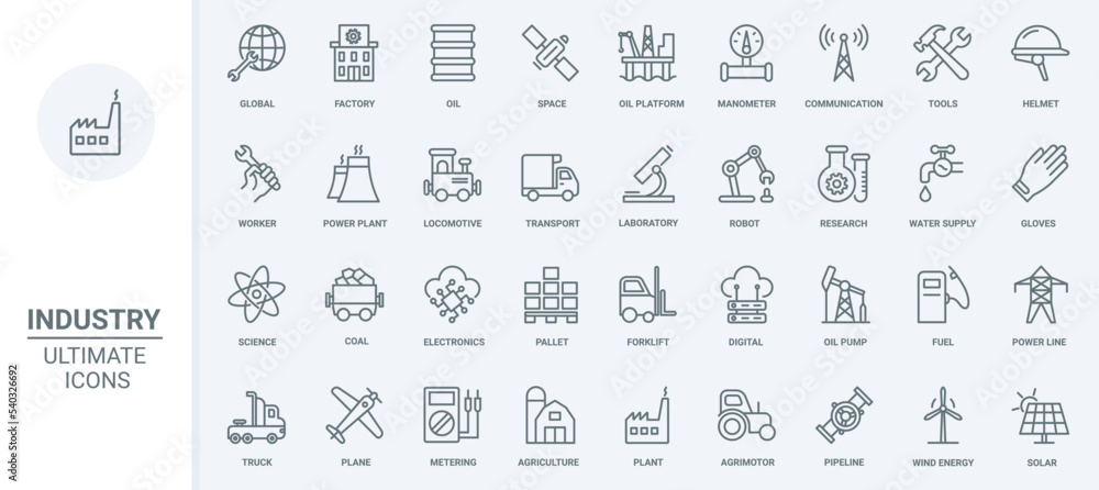 Industry thin line icons set vector illustration. Outline oil and gas ...