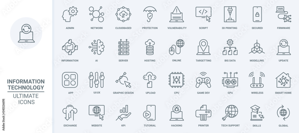 Data technology, information thin line icons set vector illustration ...