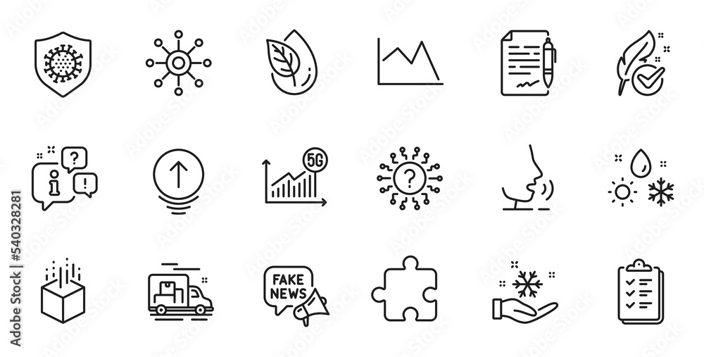 Outline set of Line chart, Agreement document and Augmented reality line icons for web ...