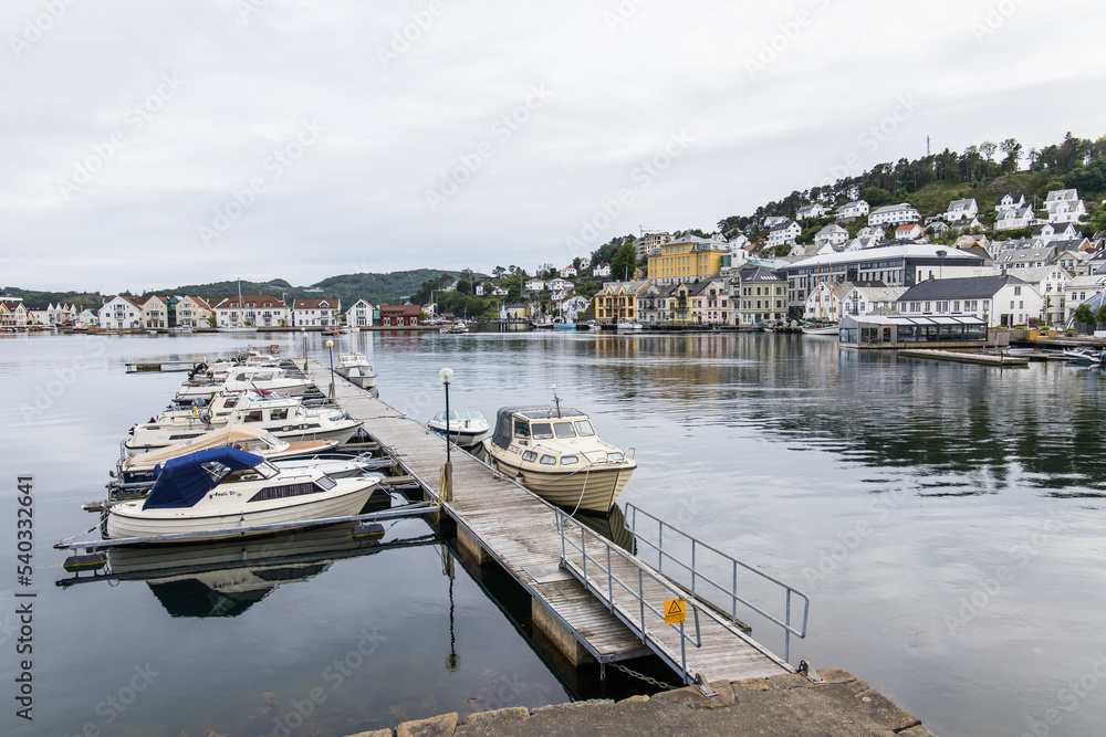Farsund, Norway - View at the waterfront of the idyllic village of ...