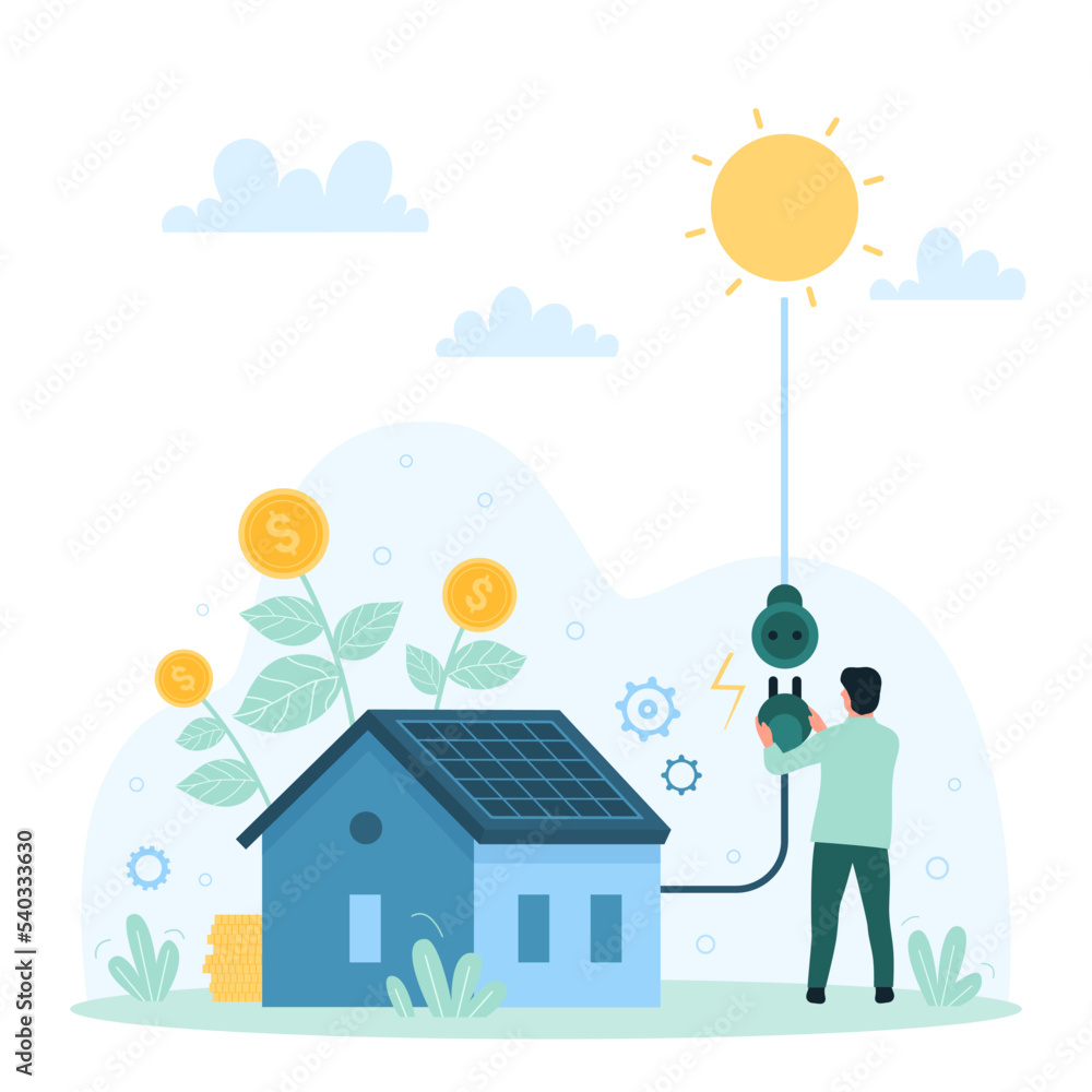 Photovoltaic system for smart home, eco technology vector illustration ...