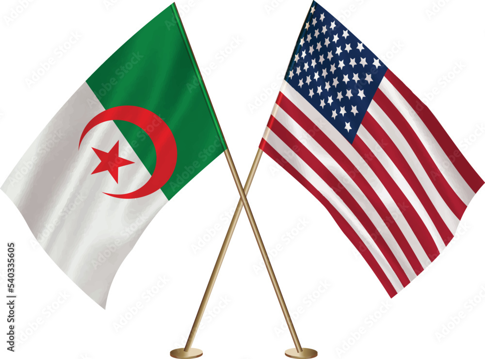 Algeria,US flag together.American,Algerian waving flag together Stock ...