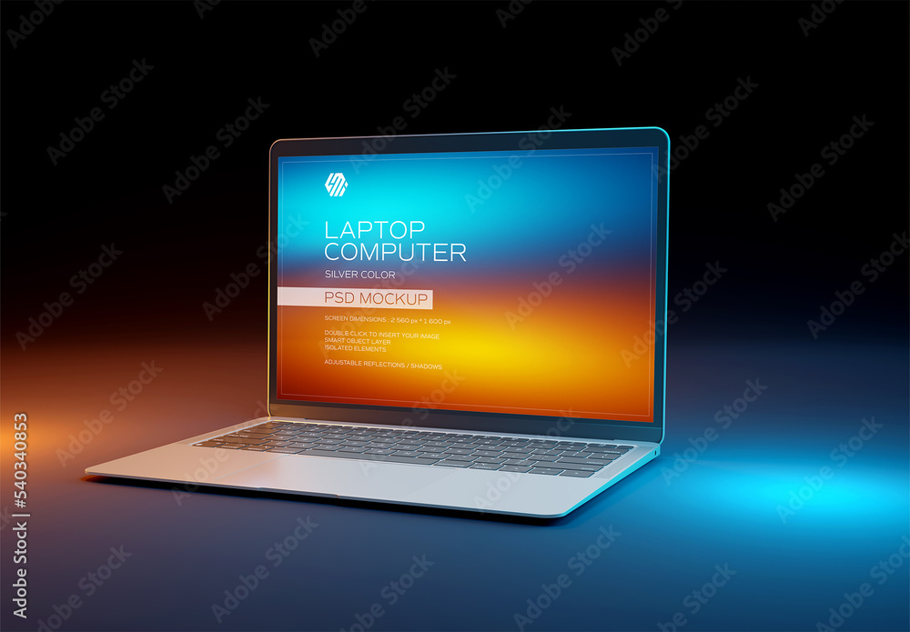 Laptop Computer Mockup Isolated on Black Background Stock Template ...