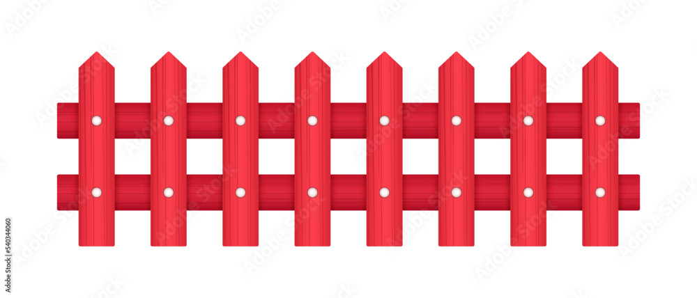 Vector red wooden fence isolated on white background. Garden enclosure ...
