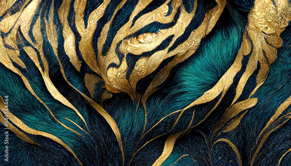 Spectacular abstract concept design features teal and gold fur and ...