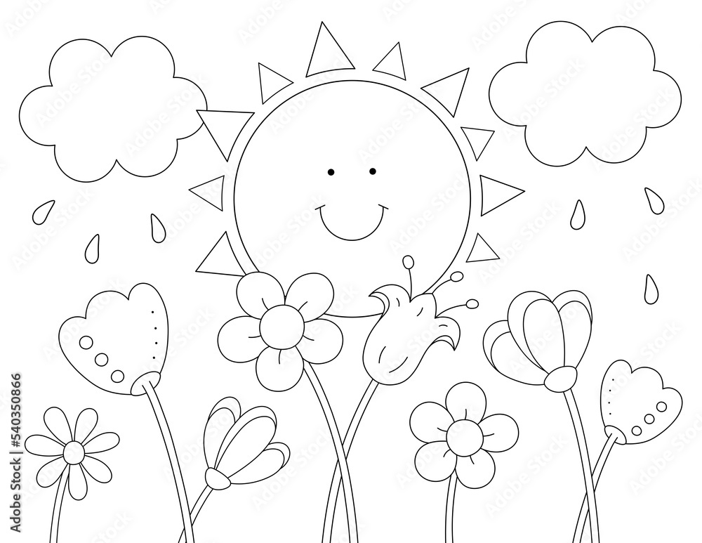 cute coloring page with garden flowers and a cartoon sun. you can print ...