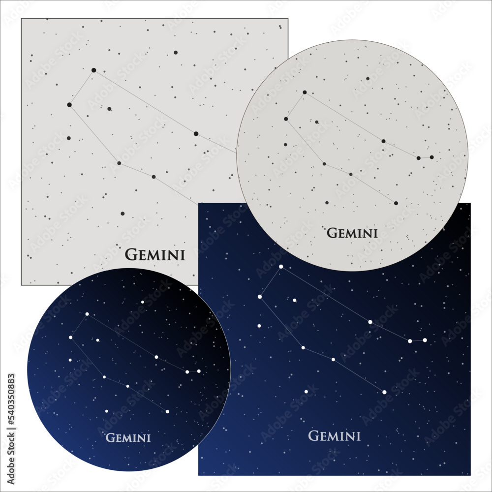Astronomical constellation Gemini. Vector illustration of zodiac signs ...