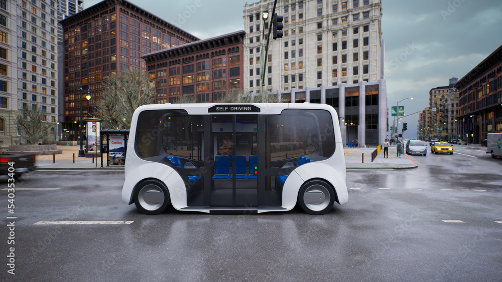 Autonomous electric bus self driving on street, Smart vehicle ...
