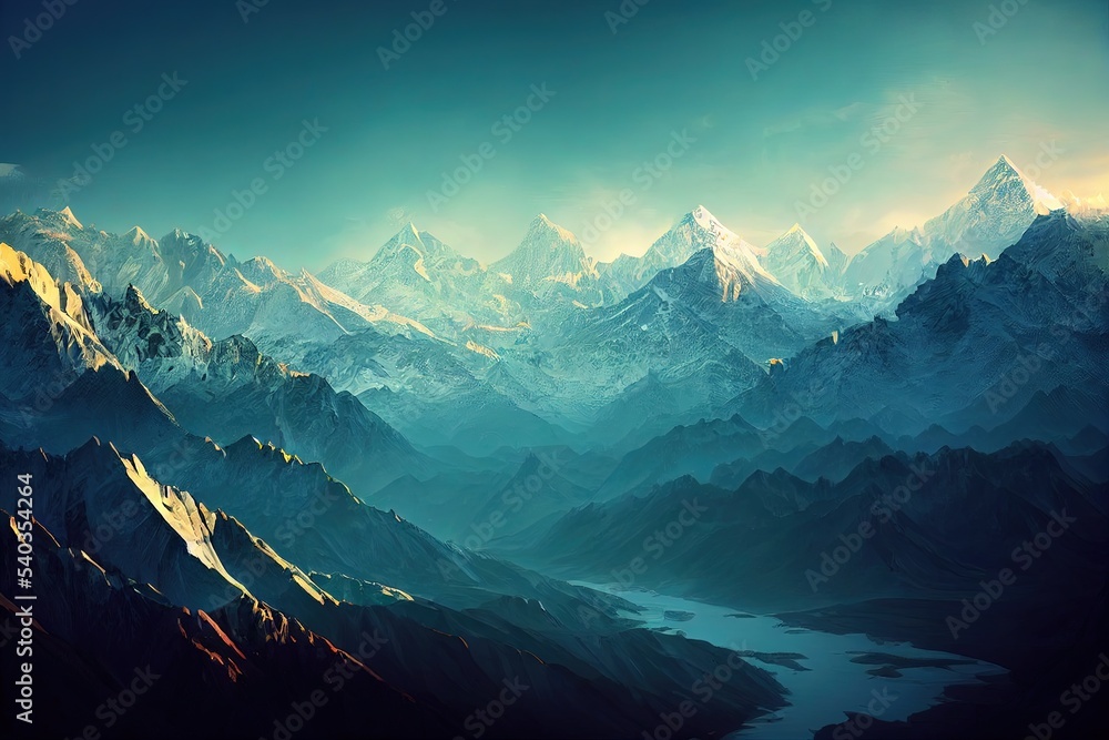 Fantasy concept showing a Hushe Valley, Karakoram Mountains, Pakistan ...