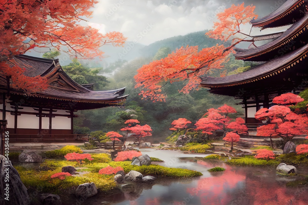 Fantasy concept showing a Kyoto, Japan Richly detailed oriental beauty ...