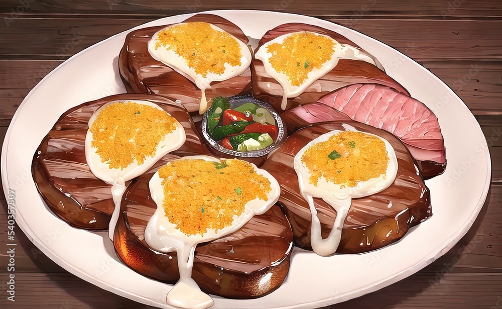 cartoon steak, topped with melted mozzarella cheese Stock Illustration ...