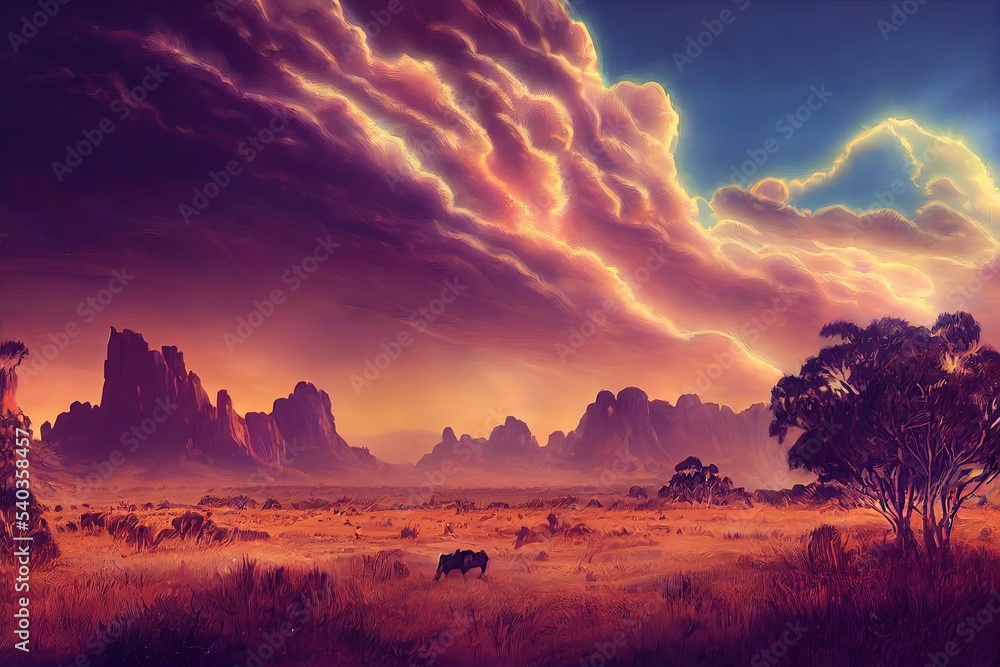 Fantasy concept showing a The Australian Outback A vast wilderness with ...