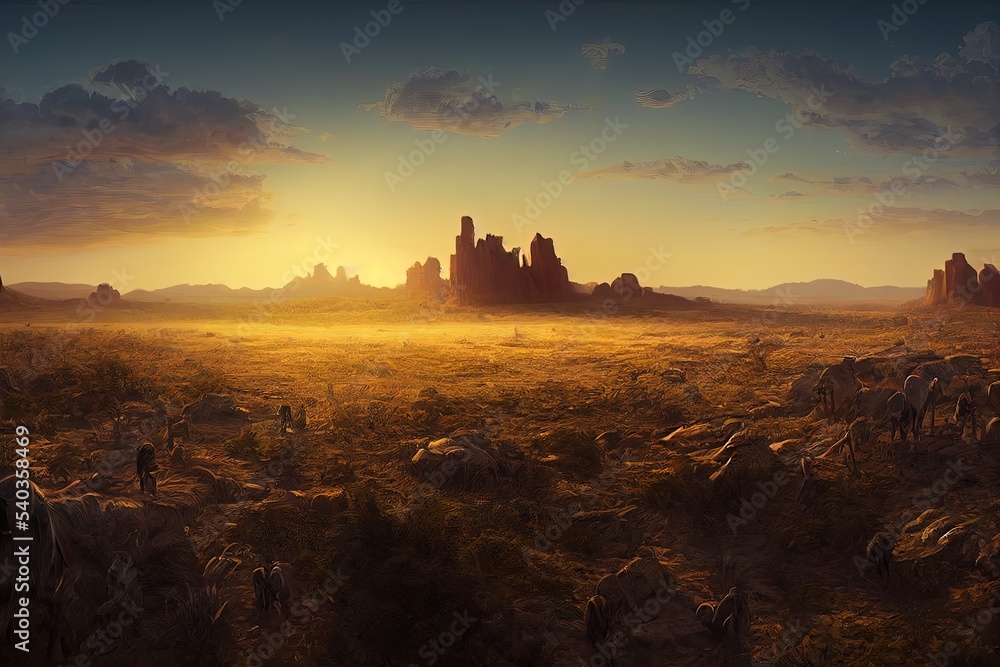 Fantasy concept showing a The Australian Outback A vast wilderness with ...