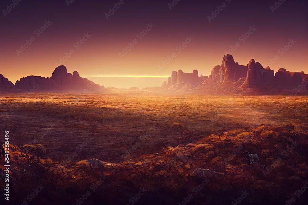 Fantasy concept showing a The Australian Outback A vast wilderness with ...