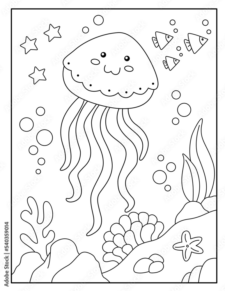 Cute jellyfish coloring page for kids Stock Vector | Adobe Stock