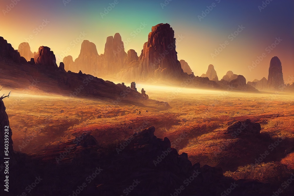Fantasy concept showing a The Australian Outback A vast wilderness with ...