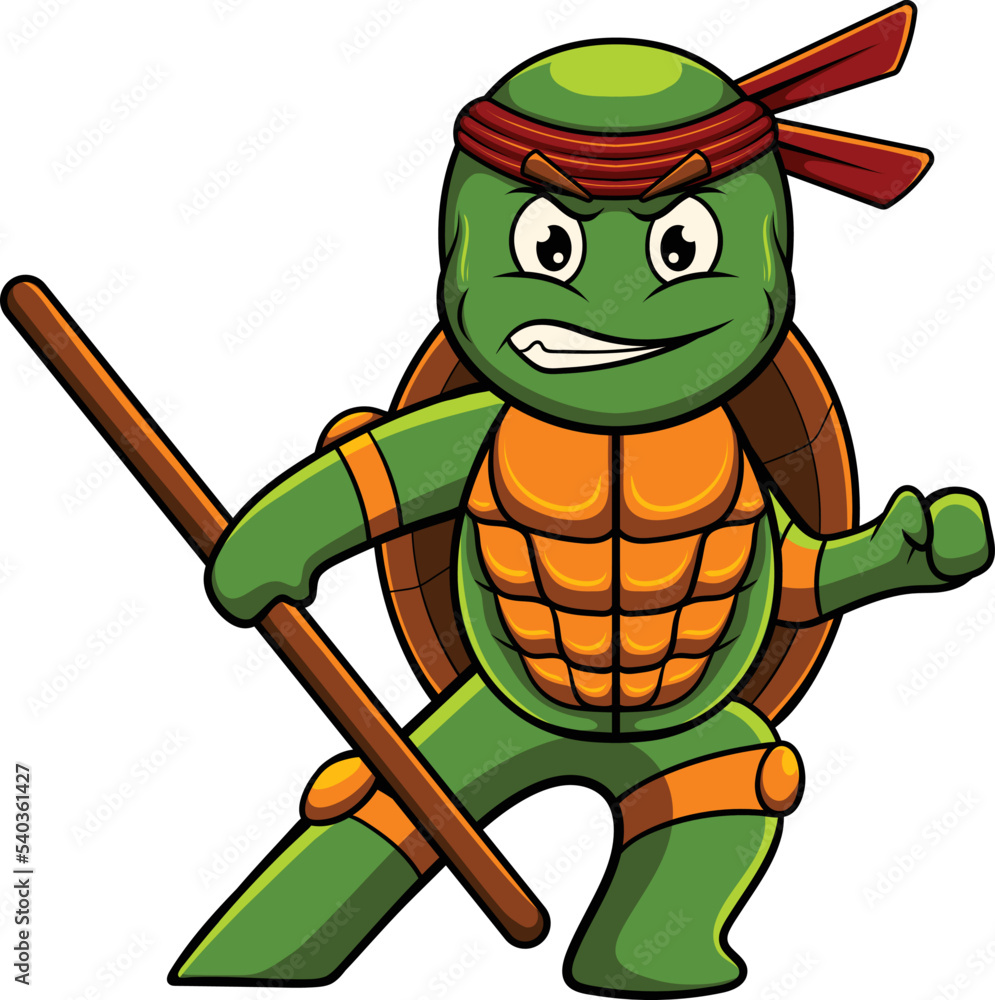 turtle cartoon character with ninja pose Stock Vector | Adobe Stock