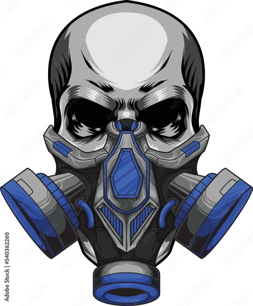 Vector illustration of skull wearing gas mask Stock Vector | Adobe Stock