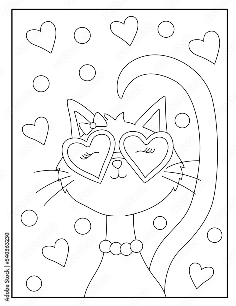 Beautiful cat coloring pages for kids Stock Vector | Adobe Stock