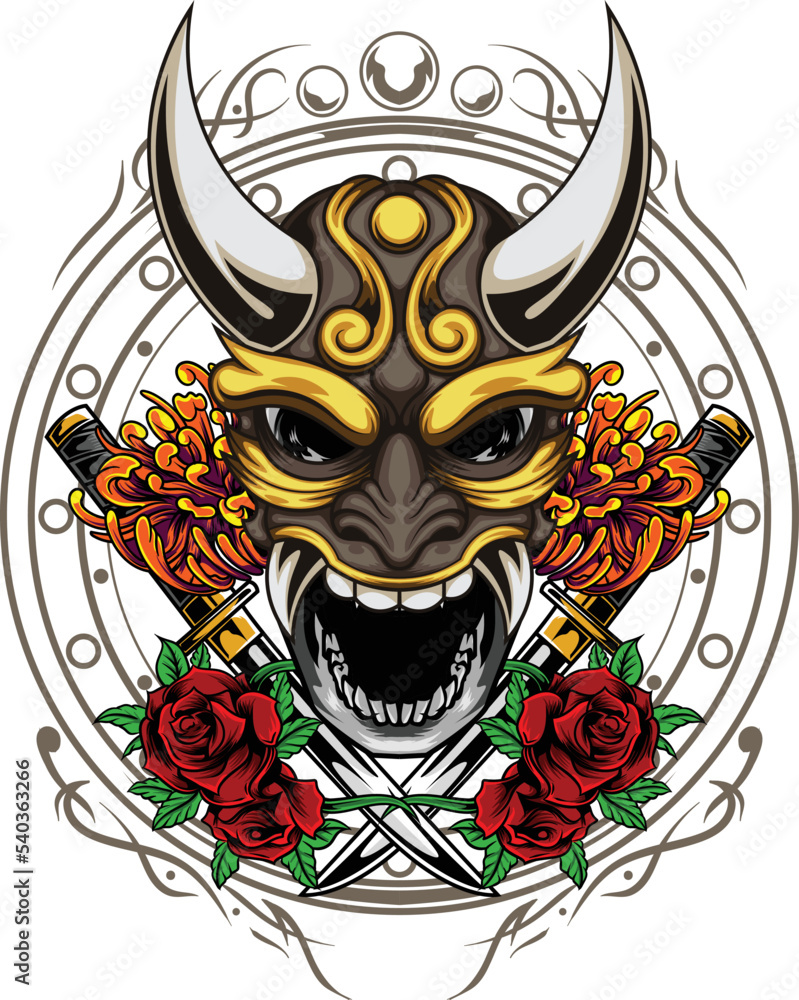 vector illustration of japanese hannya mask Stock Vector | Adobe Stock