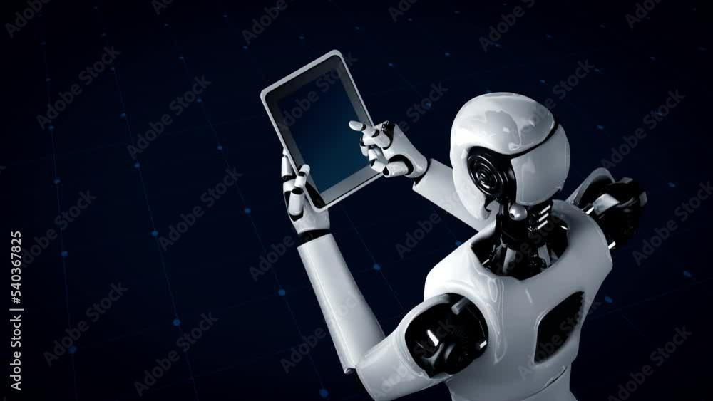 Robot hominoid using tablet computer for big data analytic using AI thinking brain , artificial ...