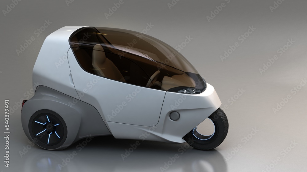 new EV concept car, e-trike design launch, vehicle isolated in white ...