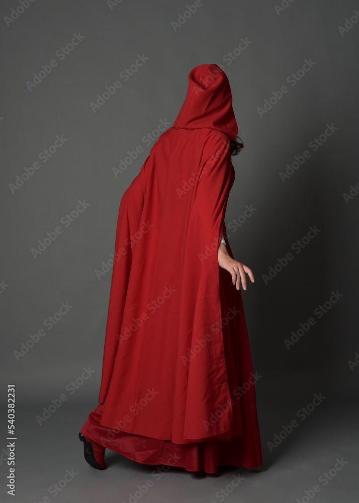 Full length portrait of woman wearing red medieval fantasy costume ...