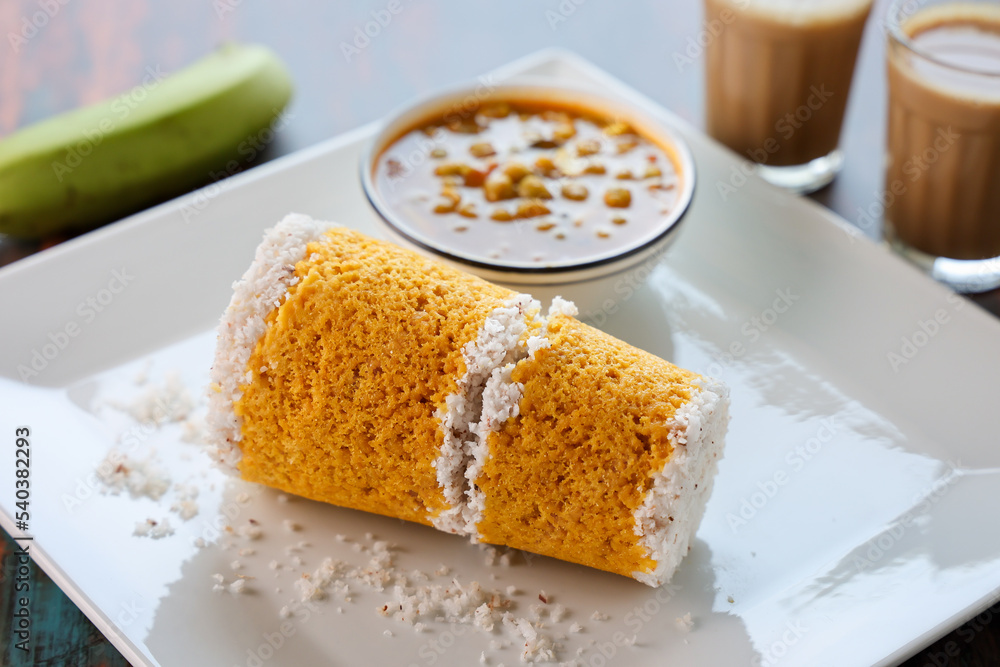 Popular South Indian breakfast puttu pittu made of corn flour and ...