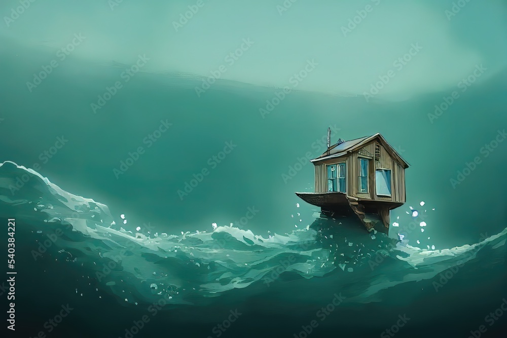 Fantasy Tiny house Floating above a boat Stock Illustration | Adobe Stock