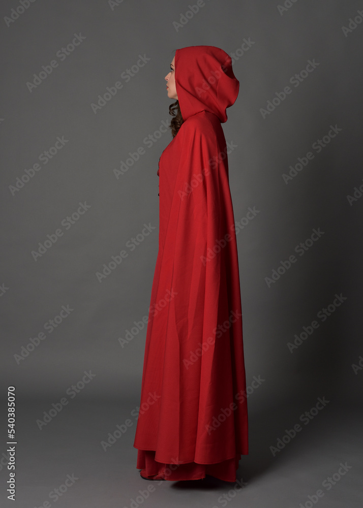 Full length portrait of woman wearing red medieval fantasy costume ...