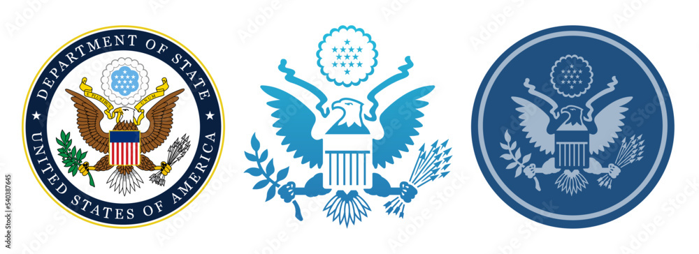 Vector seal of the United States Department of State. Blue print and ...