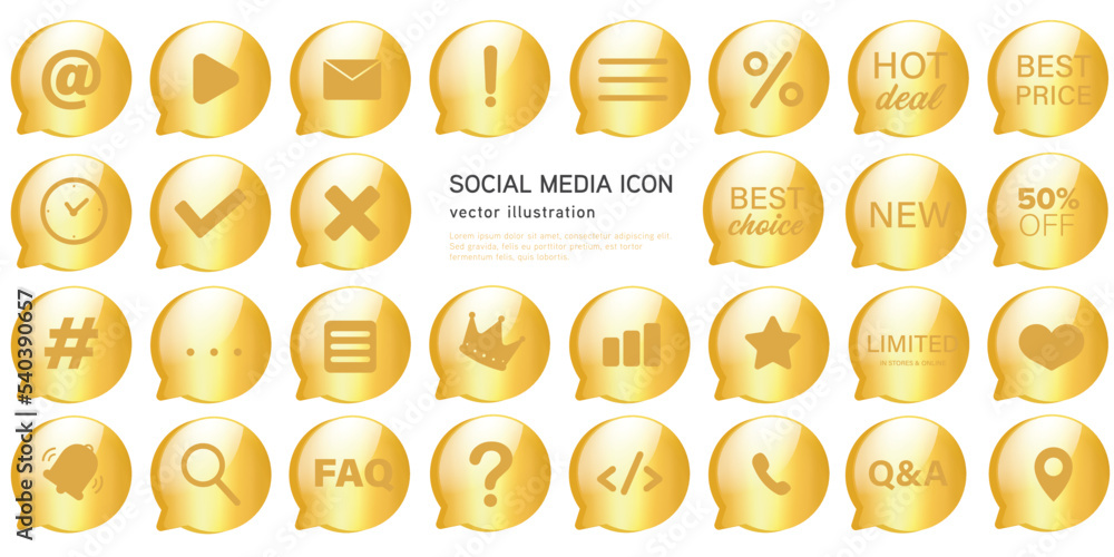 Gold exclamation mark symbol and social media communication sign ...