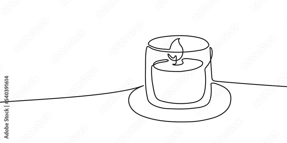 Continuous one line drawing of candle in glass jar. Burning candle in ...