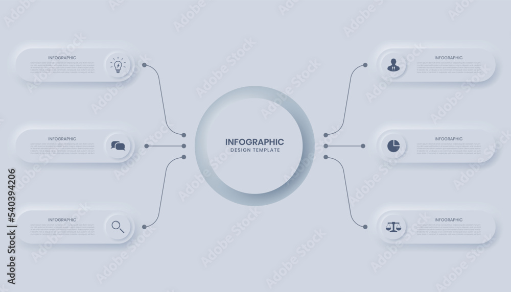 Six-step rectangular neuromorphic infographic design Stock Vector ...
